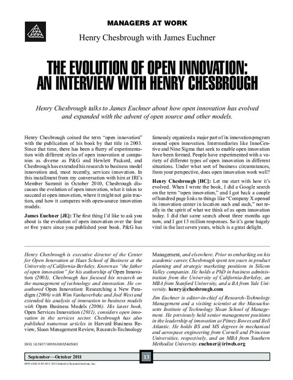 (PDF) The Evolution of Open Innovation An Interview with Henry ...