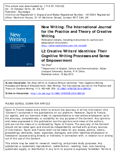 (PDF) L2 Creative Writers' Identities: Their Cognitive Writing ...