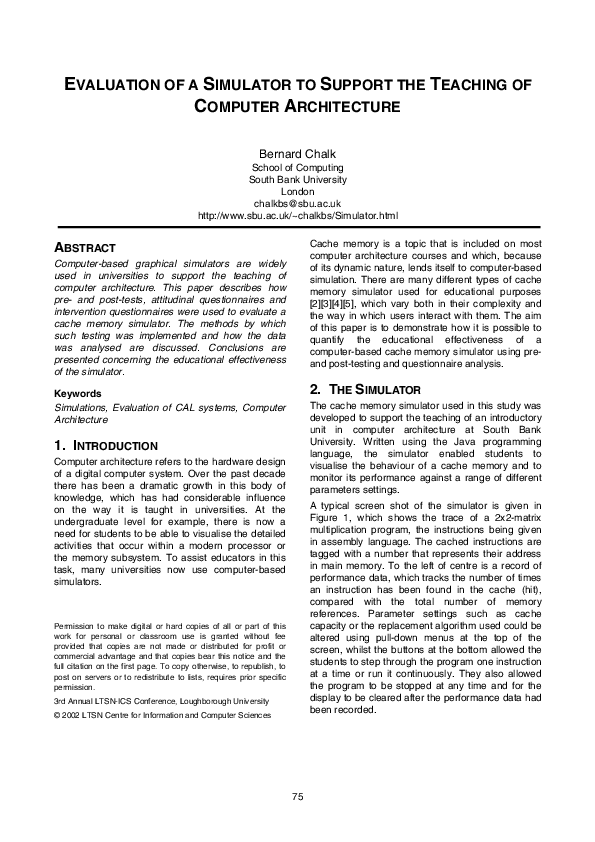 Pdf Evaluation Of A Simulator To Support The Teaching Of Computer Architecture