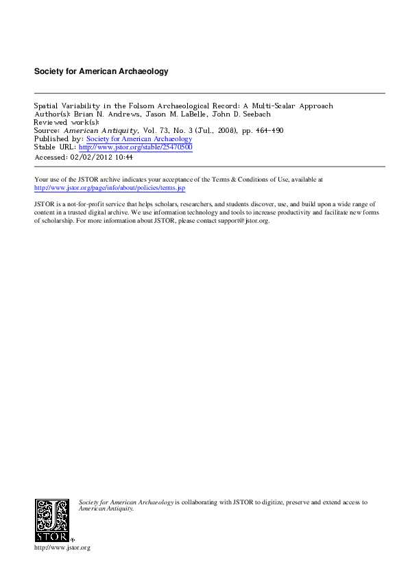 (PDF) SPATIAL VARIABILITY IN THE FOLSOM ARCHAEOLOGICAL RECORD: A MULTI ...