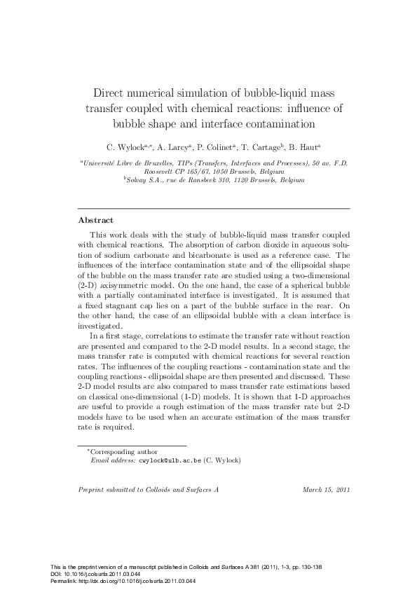 Direct numerical simulation of bubble-liquid mass transfer coupled with ...