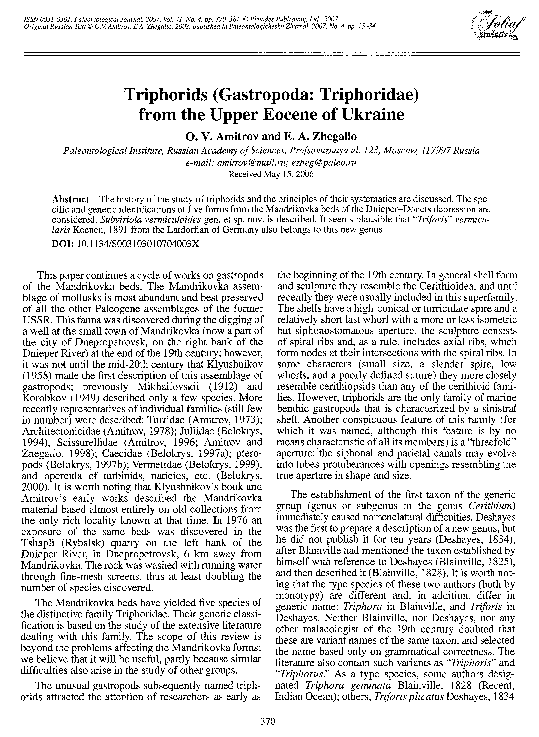 (PDF) Triphorids (Gastropoda: Triphoridae) from the Upper Eocene of Ukraine
