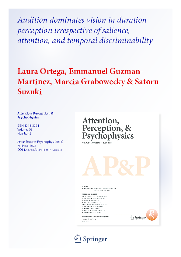 (PDF) Audition dominates vision in duration perception irrespective of ...
