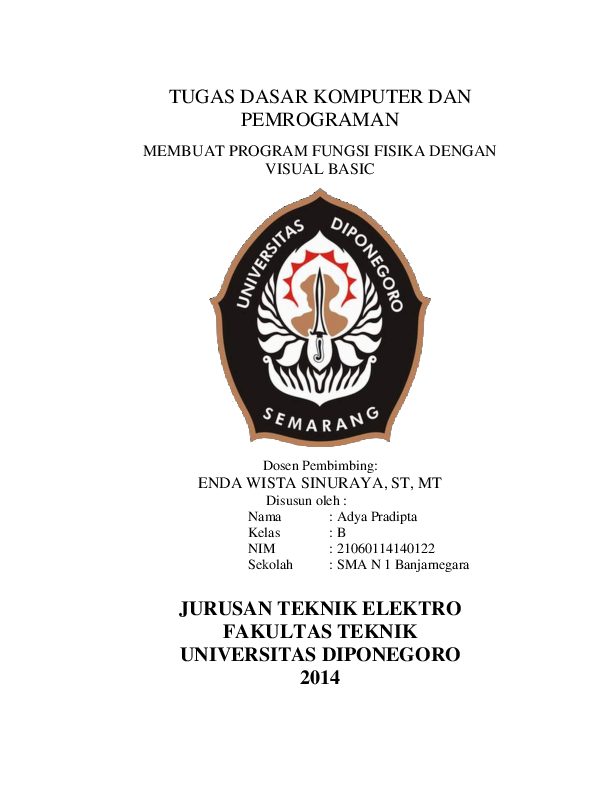 (DOC) TUGAS DASAR KOMPUTER DAN PEMROGRAMAN MEMBUAT PROGRAM FUNGSI FISIKA DENGAN VISUAL BASIC