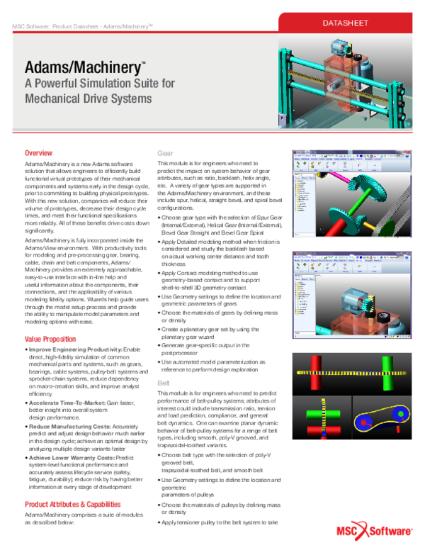 (PDF) Adams/Machinery A Powerful Simulation Suite for Mechanical Drive Systems