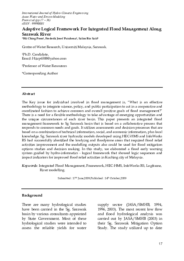 (PDF) Adaptive Logical Framework For Integrated Flood Management Along ...