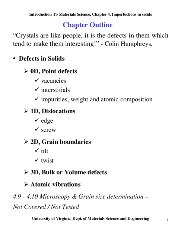 (PDF) Introduction To Materials Science, Chapter 4, Imperfections in solids