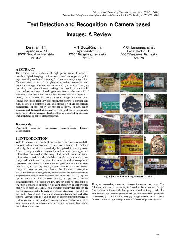 (PDF) Text Detection and Recognition in Camera based Images: A Review