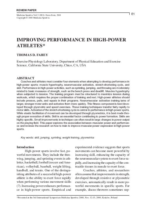 (PDF) Improving performance in high power athletes