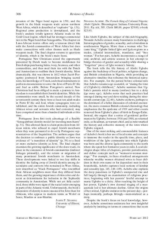 (PDF) Review of The Female King of Colonial Nigeria: Ahebi Ugbabe. By ...