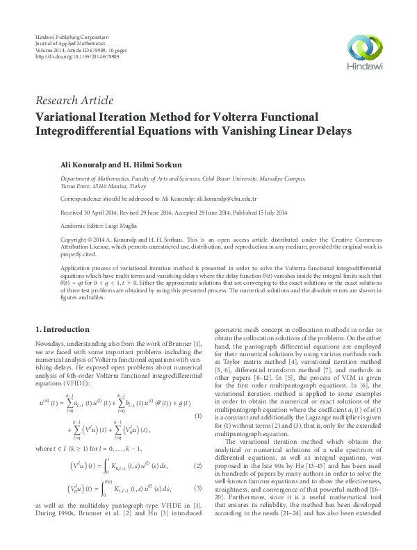 Pdf Variational Iteration Method For Volterra Functional