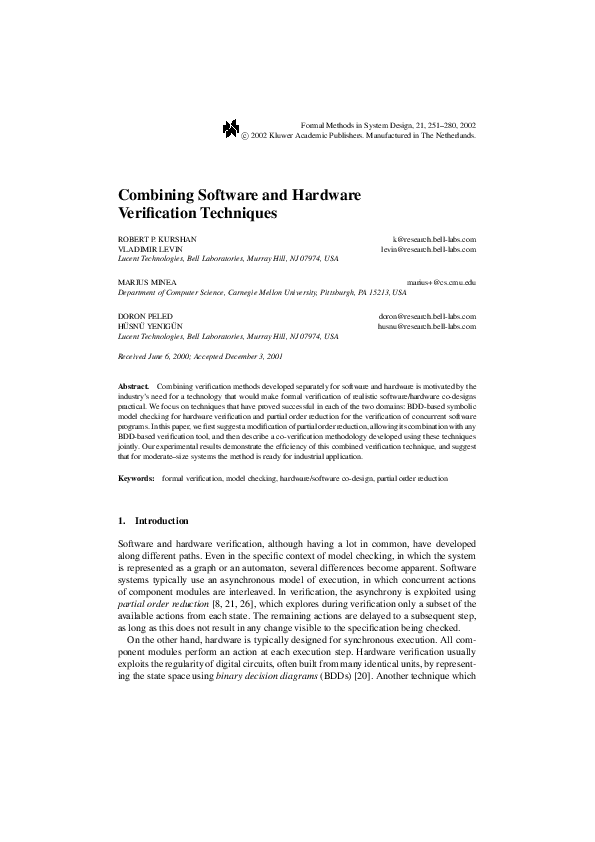 (PDF) Combining Software and Hardware Verification Techniques ...