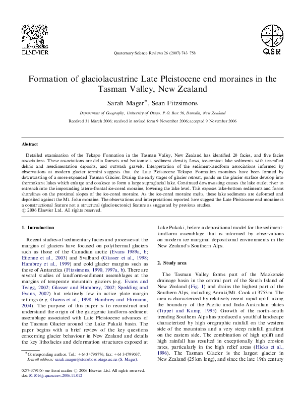 (PDF) Formation of glaciolacustrine Late Pleistocene end moraines in ...