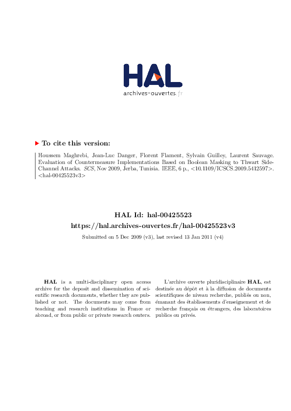 Pdf Evaluation Of Countermeasure Implementations Based On Boolean