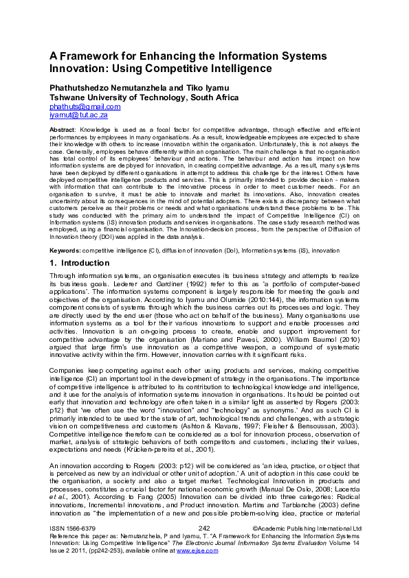 (PDF) A Framework for Enhancing the Information Systems Innovation ...