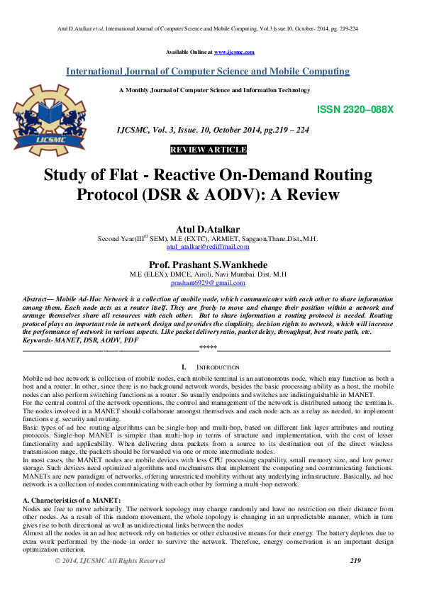 (PDF) Study of Flat - Reactive On-Demand Routing Protocol (DSR & AODV ...