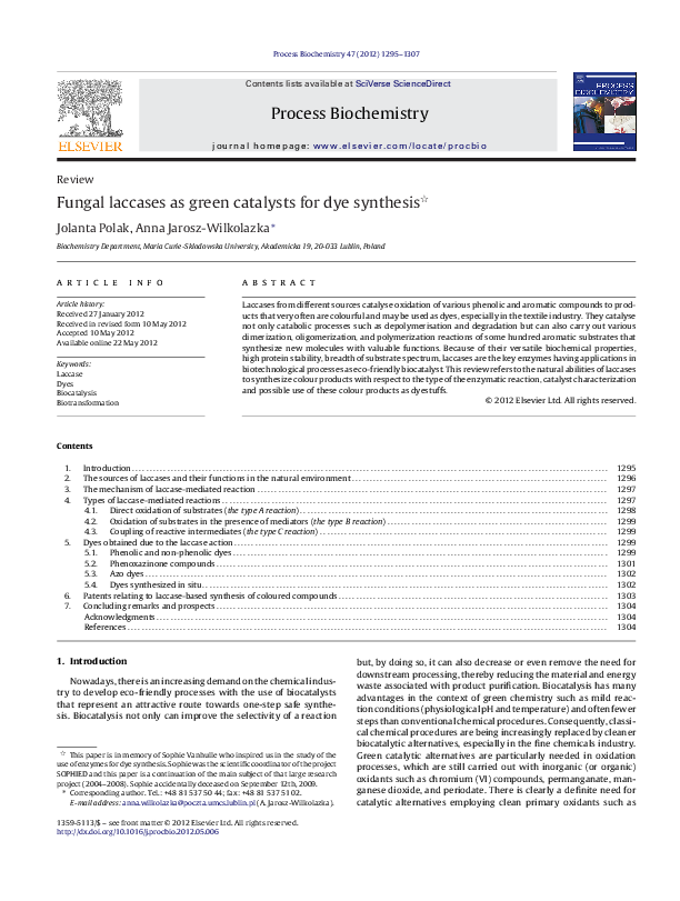 (PDF) Fungal laccases as green catalysts for dye synthesis