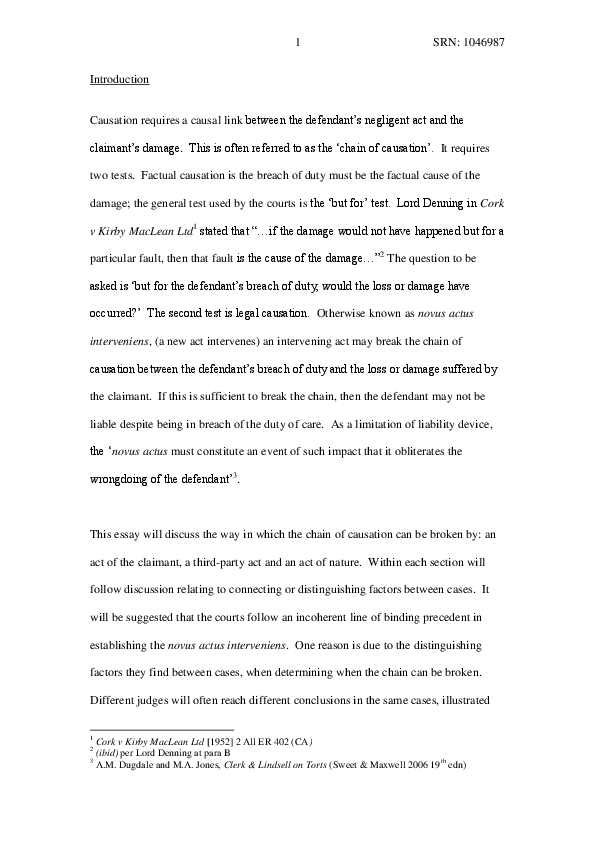 (DOC) Novus actus interveniens - third party negligence claims