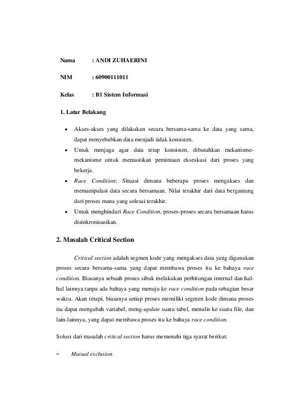 Doc Sinkronisasi Proses Sistem Operasi Komputer