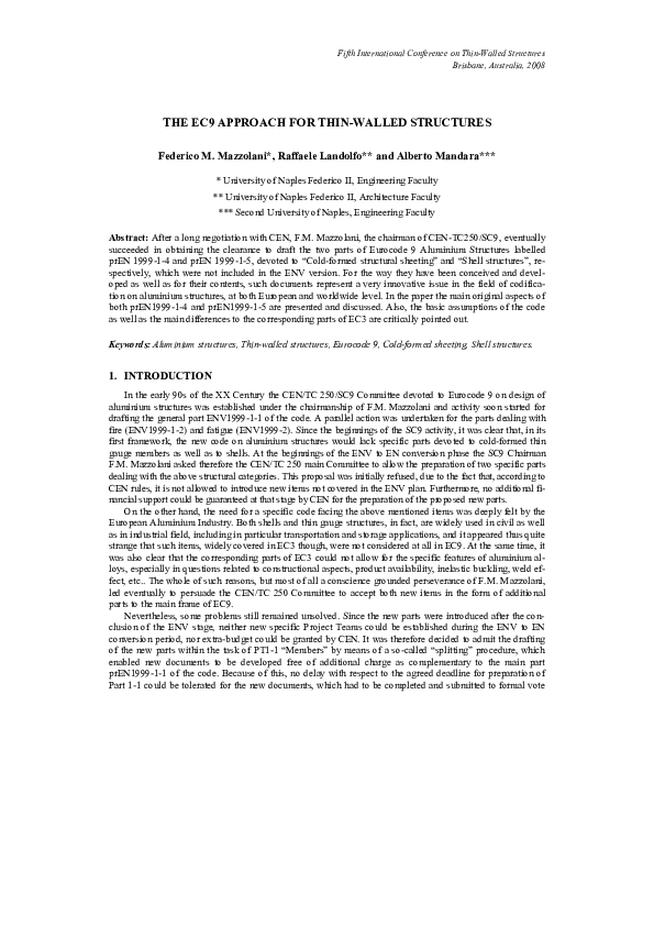 (PDF) THE EC9 APPROACH FOR THIN-WALLED STRUCTURES
