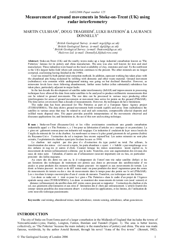 (PDF) Measurement of ground movements in Stoke-on-Trent (UK) using ...