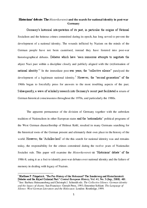 (PDF) Historians’ debate: The Historikerstreit and the search for ...
