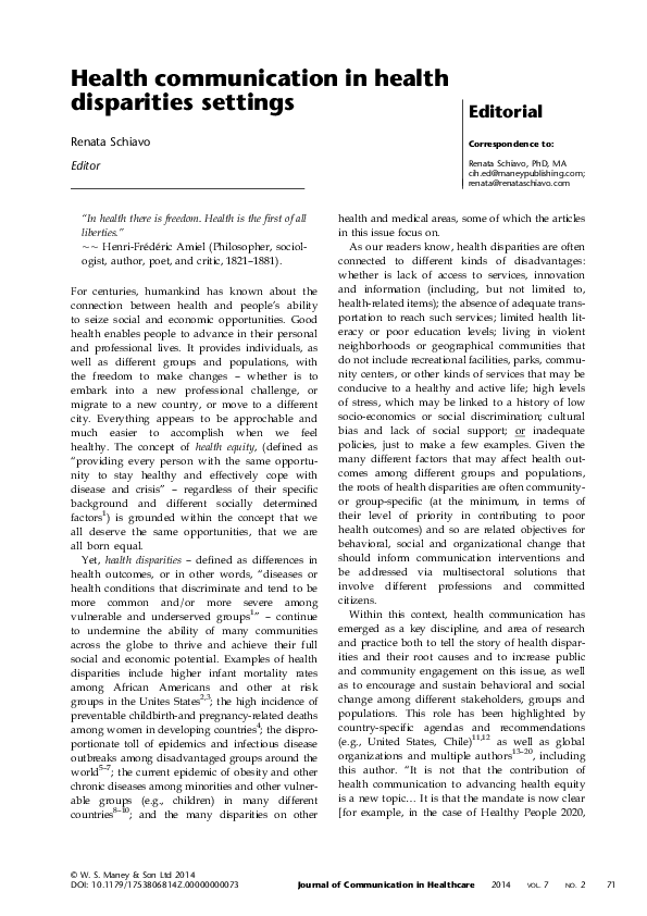 (PDF) Health Communication in Health Disparities Settings