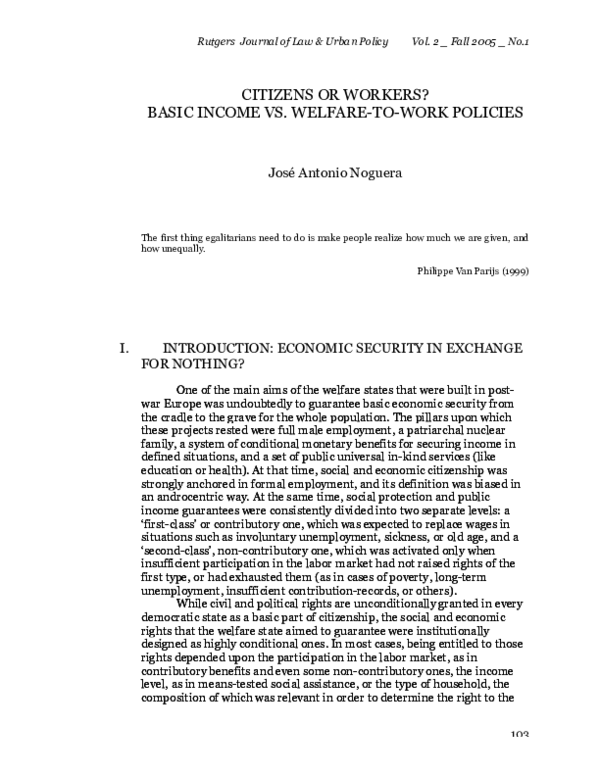 (PDF) BASIC INCOME GUARANTEES AND THE RIGHT TO WORK: CITIZENS OR ...