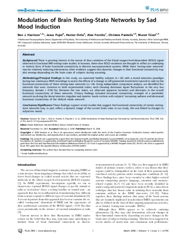 (PDF) Modulation of Brain Resting-State Networks by Sad Mood Induction