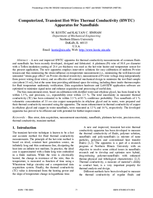 (PDF) Computerized, Transient Hot-Wire Thermal Conductivity (HWTC ...