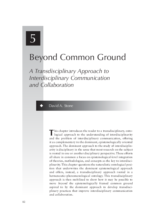 (PDF) Beyond Common Ground: A transdisciplinary approach to interdisciplinary communication and ...