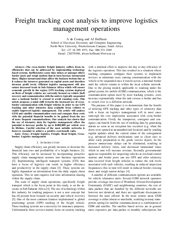 (PDF) Freight tracking cost analysis to improve logistics management ...