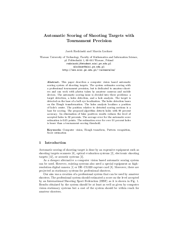 (PDF) Automatic Scoring of Shooting Targets with Tournament Precision