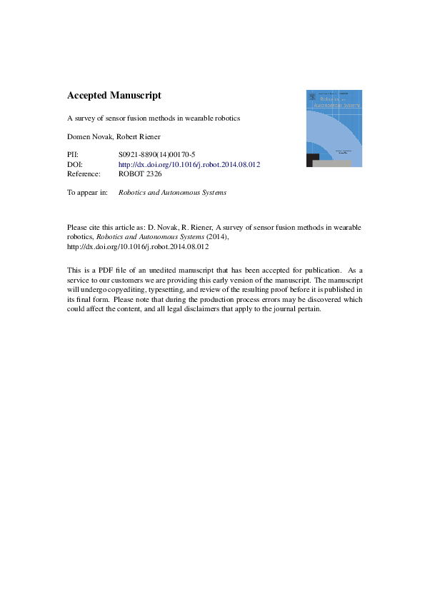 A Survey Of Sensor Fusion Methods For Wearable Robotics