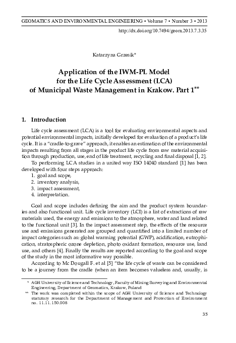 (PDF) Application of IWM-PL model for Life Cycle Assessment (LCA) of ...