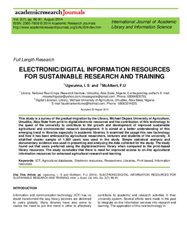 (PDF) Full Length Research ELECTRONIC/DIGITAL INFORMATION RESOURCES FOR ...