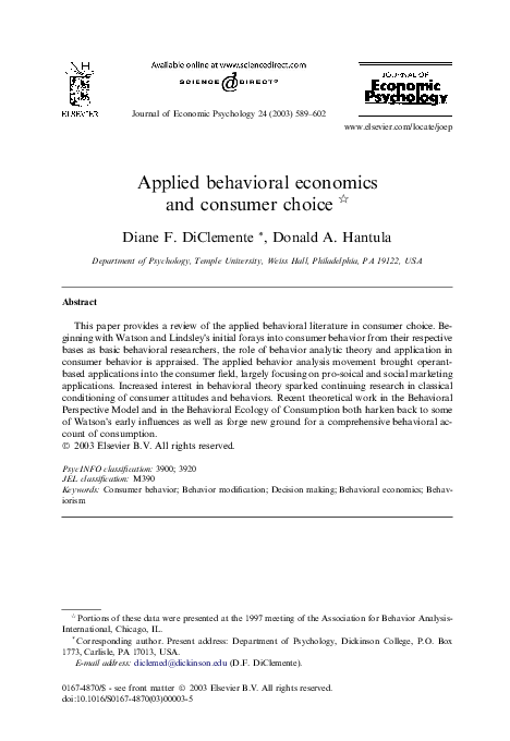 (PDF) Applied behavioural economics and consumer choice