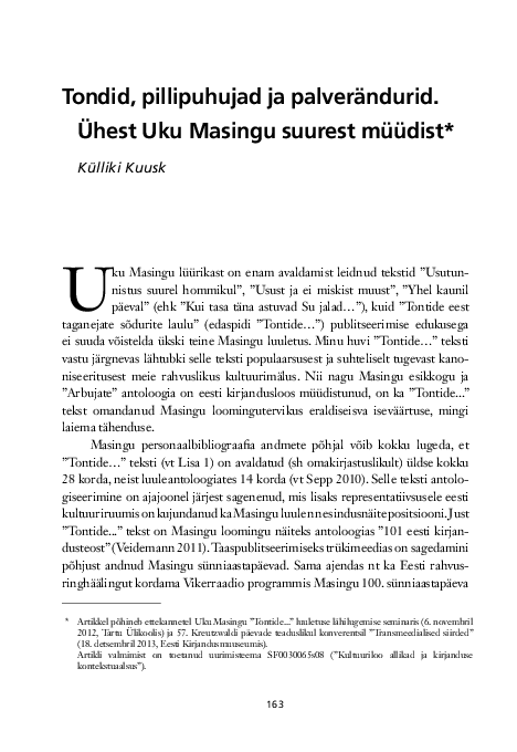 (PDF) Tondid, pillipuhujad ja palverändurid. Ühest Uku Masingu suurest ...