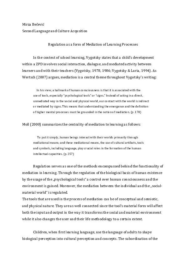 (PDF) Mirza Bečević Second Language and Culture Acqusition Regulation as a form of Mediation of ...