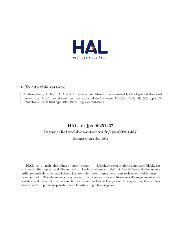 (PDF) Ion-assisted CVD of graded diamond like carbon (DLC) based coatings