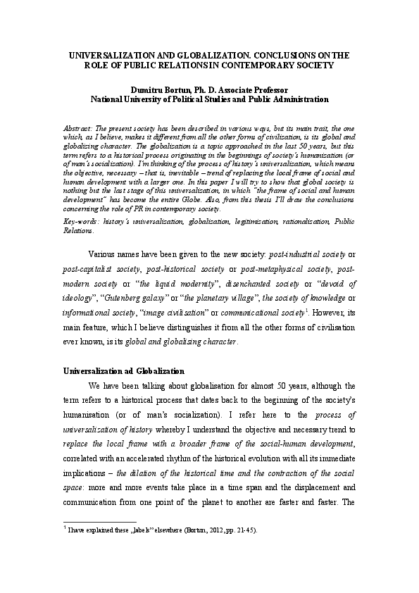 (DOC) UNIVERSALIZATION AND GLOBALIZATION. CONCLUSIONS ON THE ROLE OF ...
