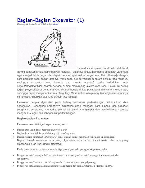 Bagian-Bagian Excavator