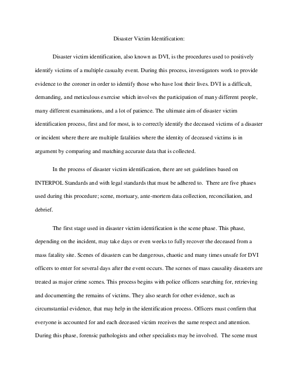 (DOC) Disaster Victim Identification: Disaster victim identification