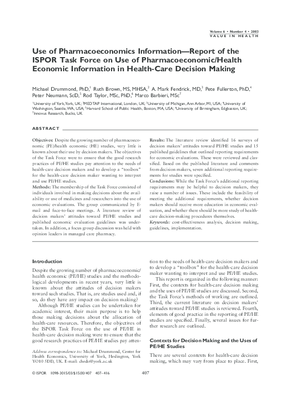 (PDF) Criteria and Process for Initiating and Developing an ISPOR Good ...