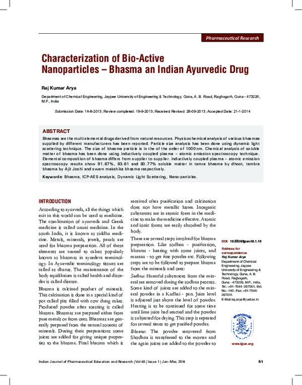 (PDF) Characterization of Bio-Active Nanoparticles – Bhasma an Indian ...