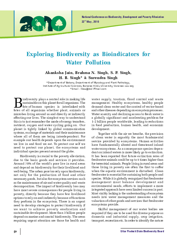 (PDF) Exploring Biodiversity as Bioindicators for Water Pollution