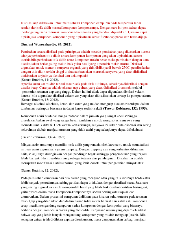 (DOC) Distilasi uap dilakukan untuk memisahkan komponen campuran pada ...