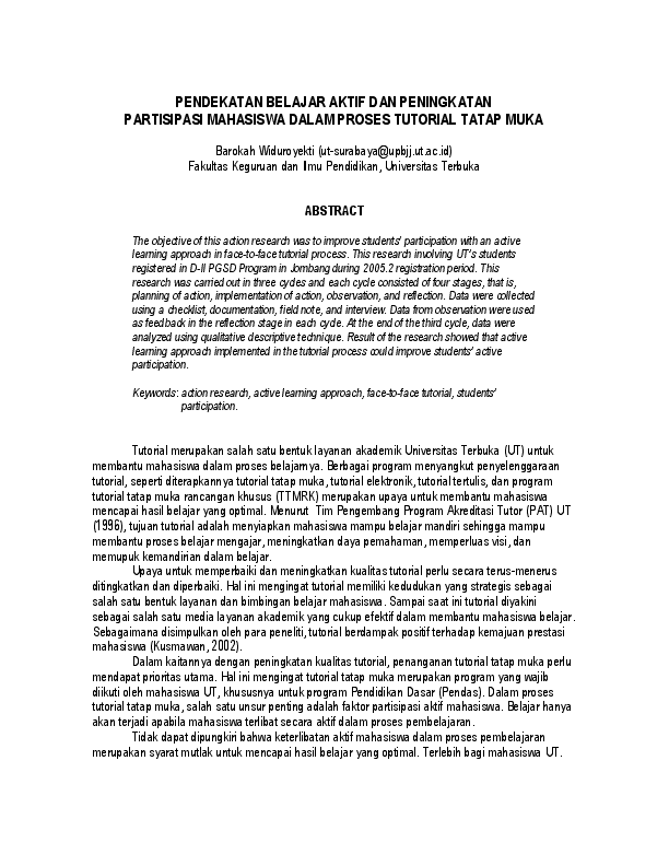 (PDF) PENDEKATAN BELAJAR AKTIF DAN PENINGKATAN PARTISIPASI MAHASISWA DALAM PROSES TUTORIAL TATAP ...