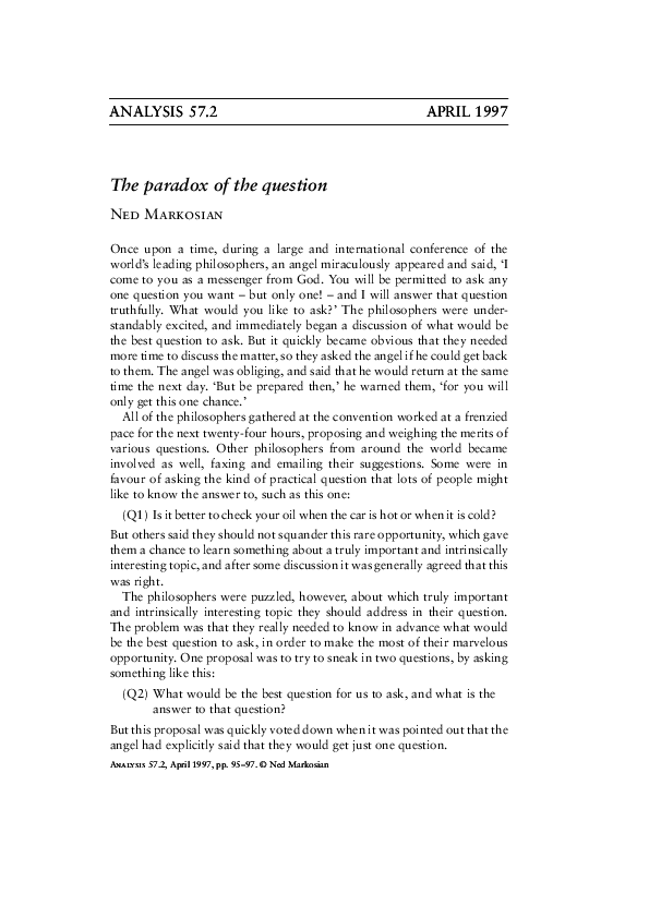(PDF) The Paradox of the Question