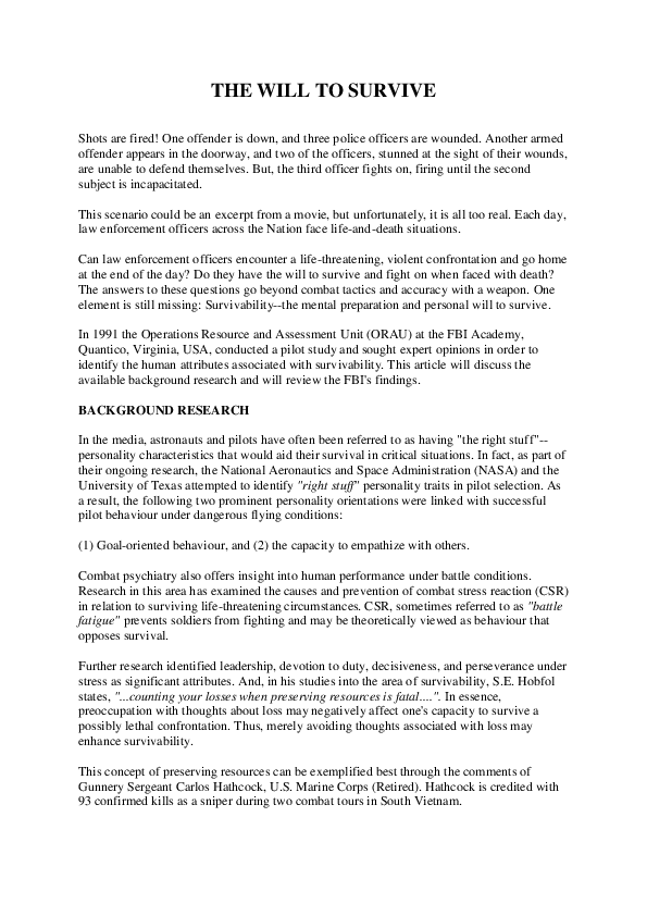 (PDF) The Will To Survive